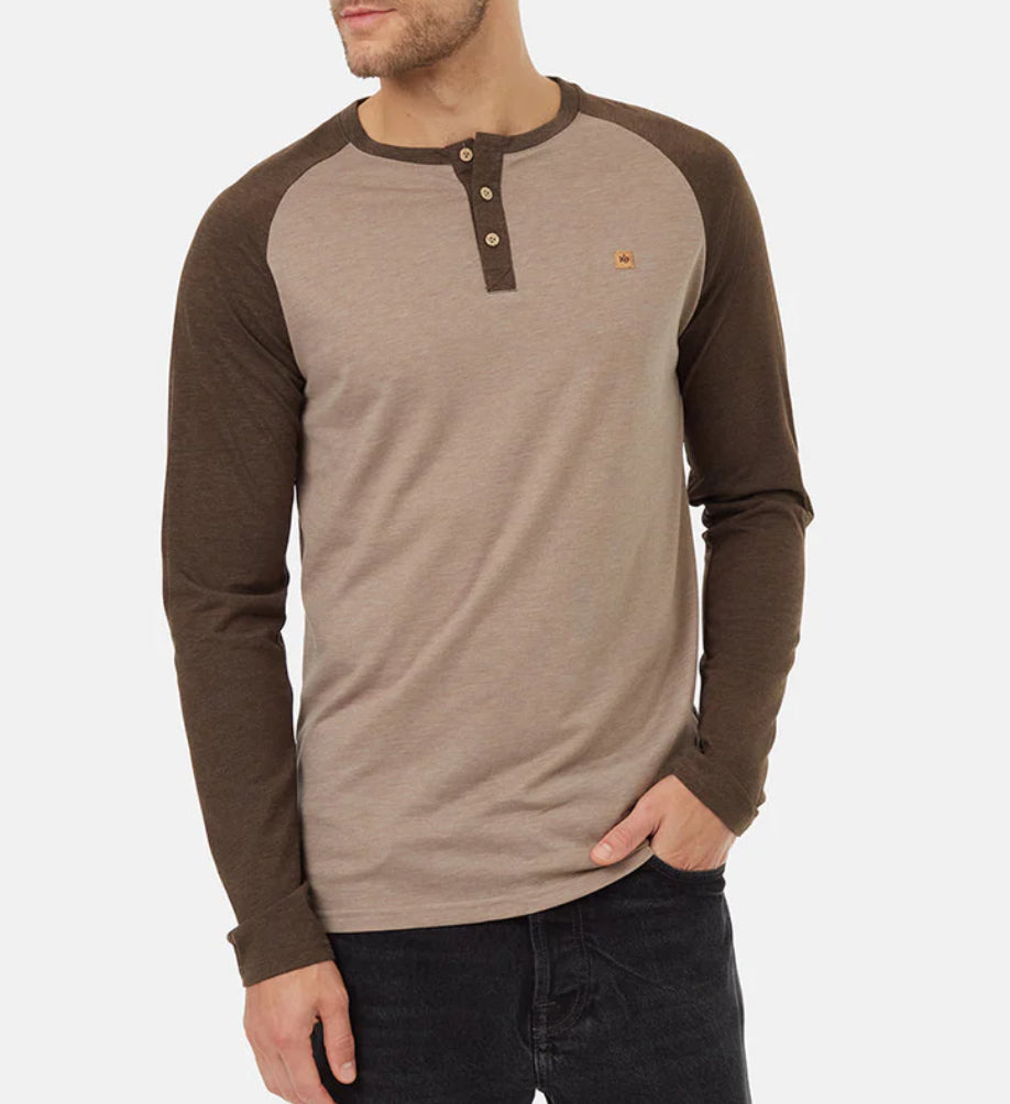 Tentree Men’s Classic Henley Longsleeve - Fossil Heather/Slate Brown H ...